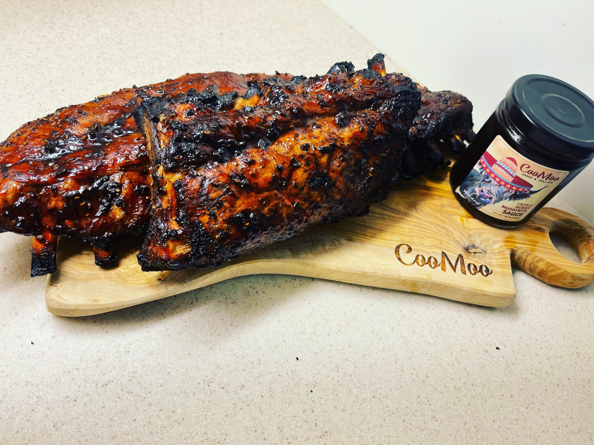 BBQ Ribs with Triple Berry Moogarita Sauce - Coo Moo Jams